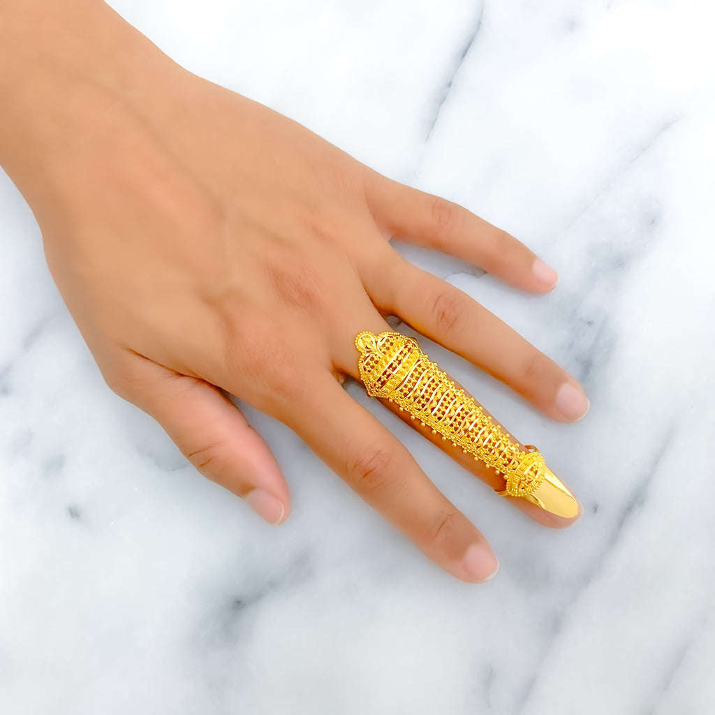 Palatial Curved 22k Overall Gold Finger Ring – Andaaz Jewelers