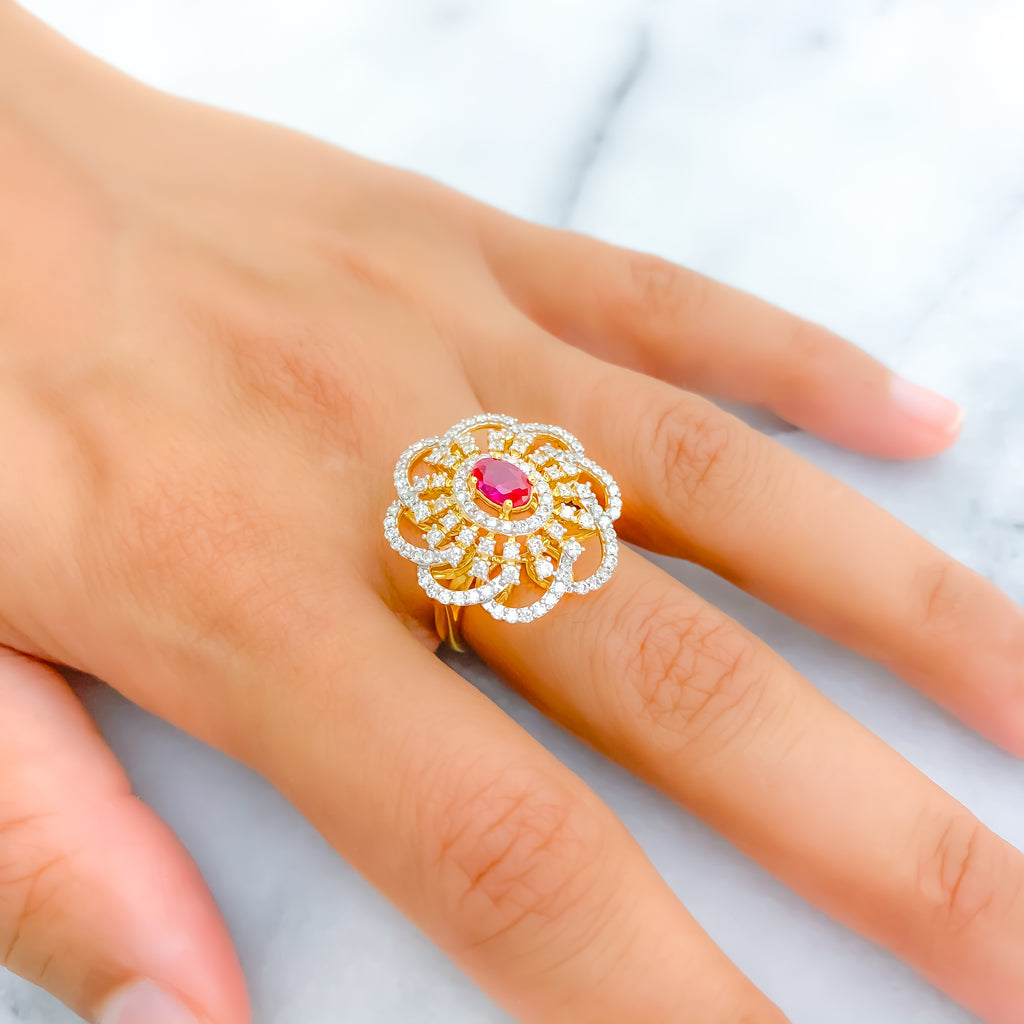 Palatial Floral 18K Gold + Diamond Statement Ring – Andaaz Jewelers