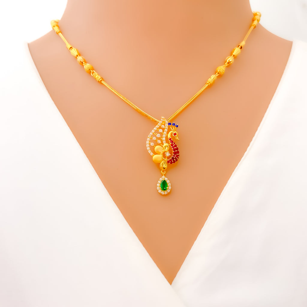 Colorful Dangling 22k Gold CZ Necklace Set – Andaaz Jewelers