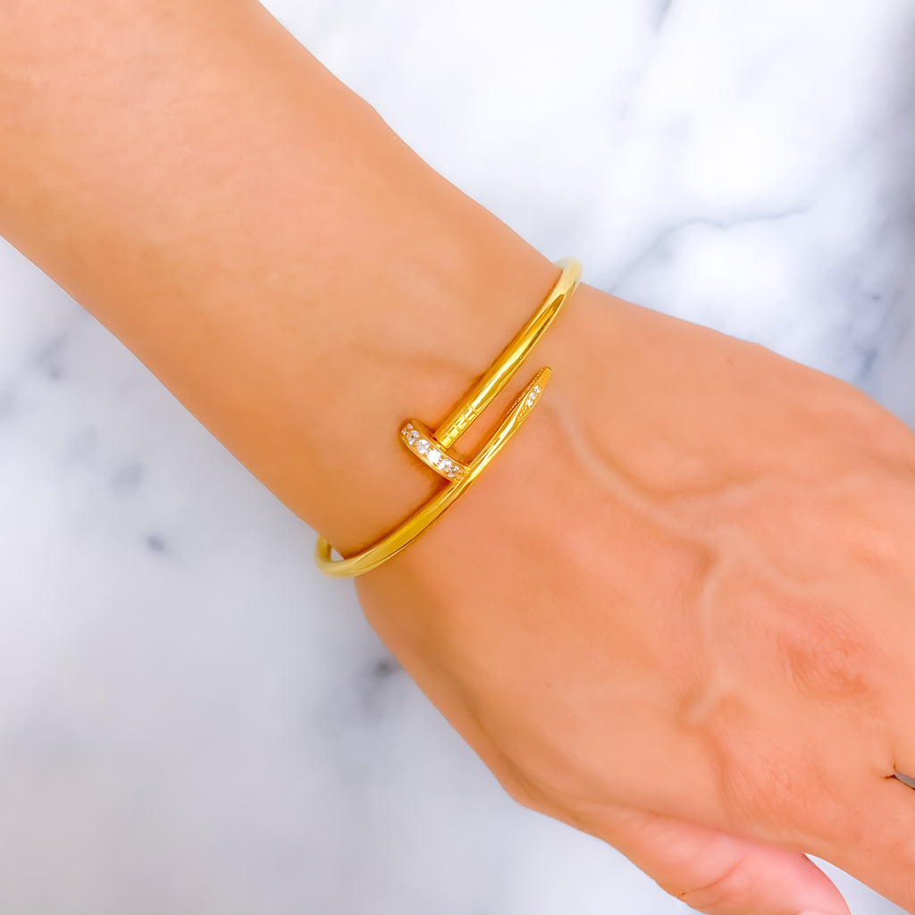 Luxurious Alluring 21K Gold CZ Nail Bangle Bracelet – Andaaz Jewelers