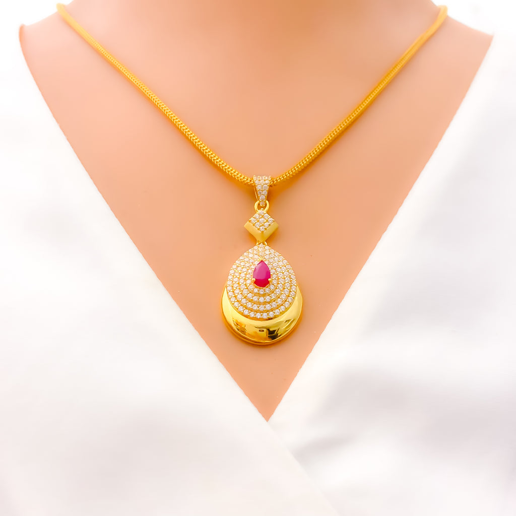 Reflective Moon Adorned 22k Gold CZ Pendant Set – Andaaz Jewelers