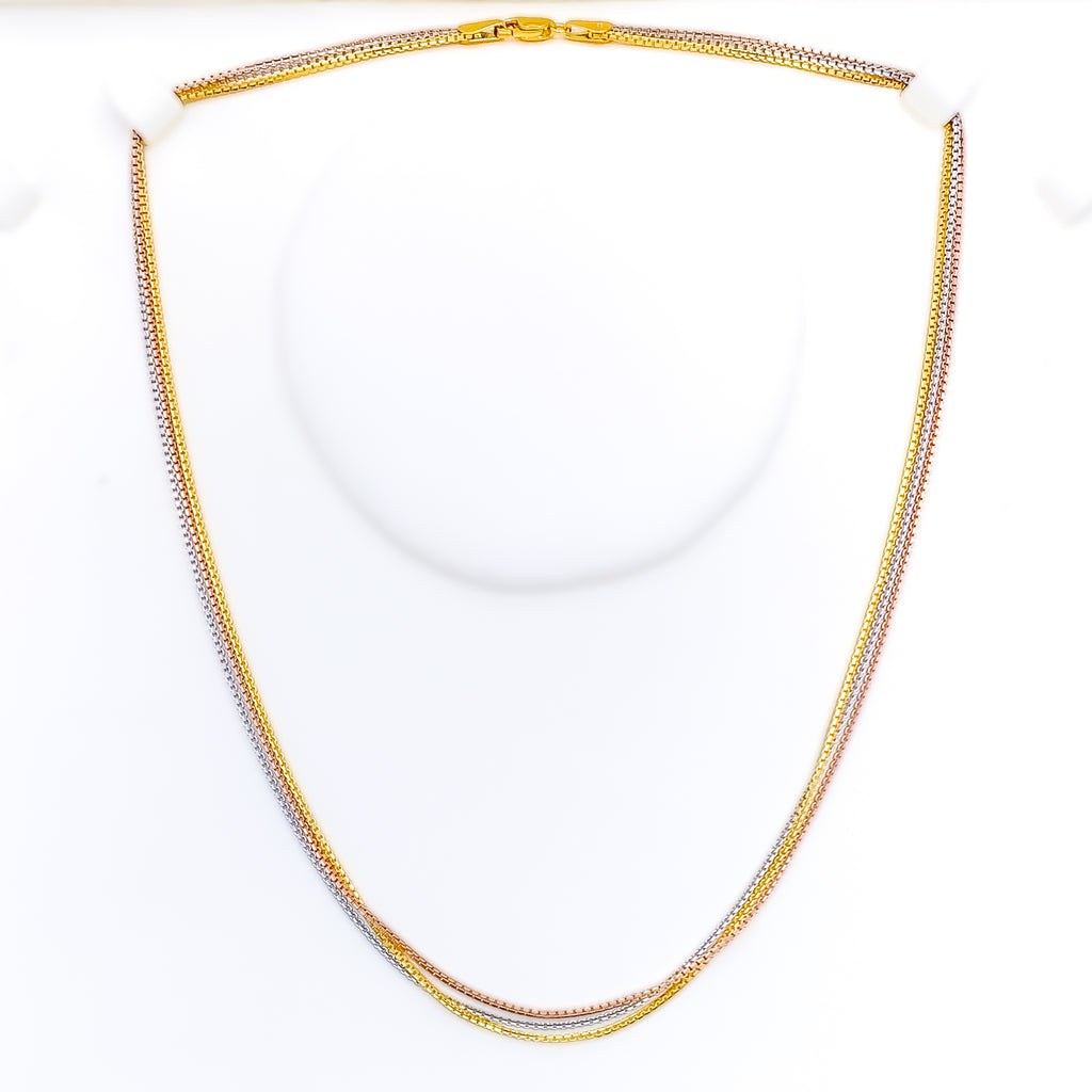 Classy Three Tone 22K Gold Triple Chain - 16" – Andaaz Jewelers