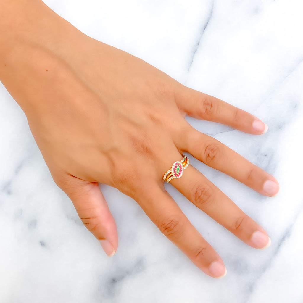 Radiant Multi-Color Leaf 22k Gold CZ Ring – Andaaz Jewelers