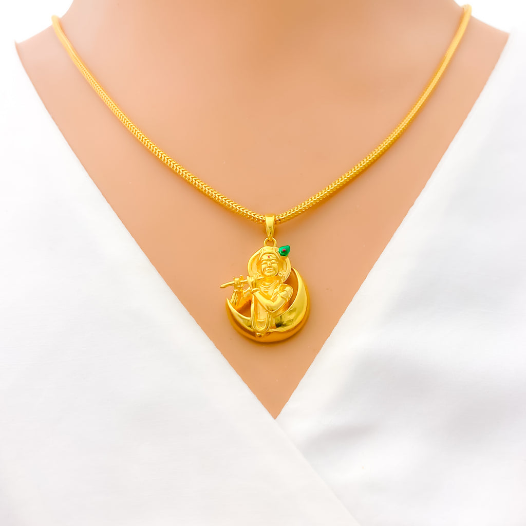 Magnificent 22k Gold Krishna Pendant W/ Crescent Moon – Andaaz Jewelers