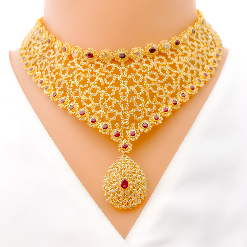 Fascinating Curved Motif 22k Gold Polki Necklace Set – Andaaz Jewelers