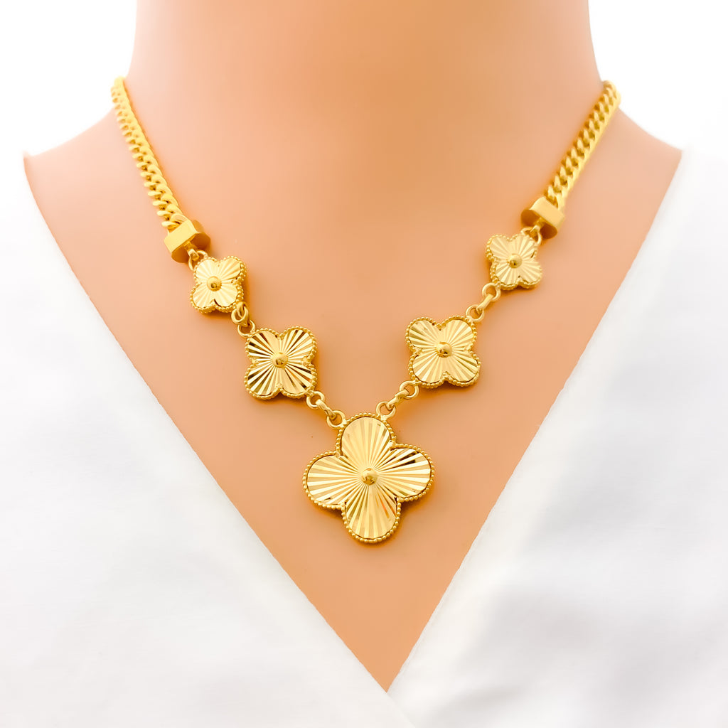 Stylish Cuban Linked 5-Piece 21k Gold Clover Necklace Set – Andaaz Jewelers