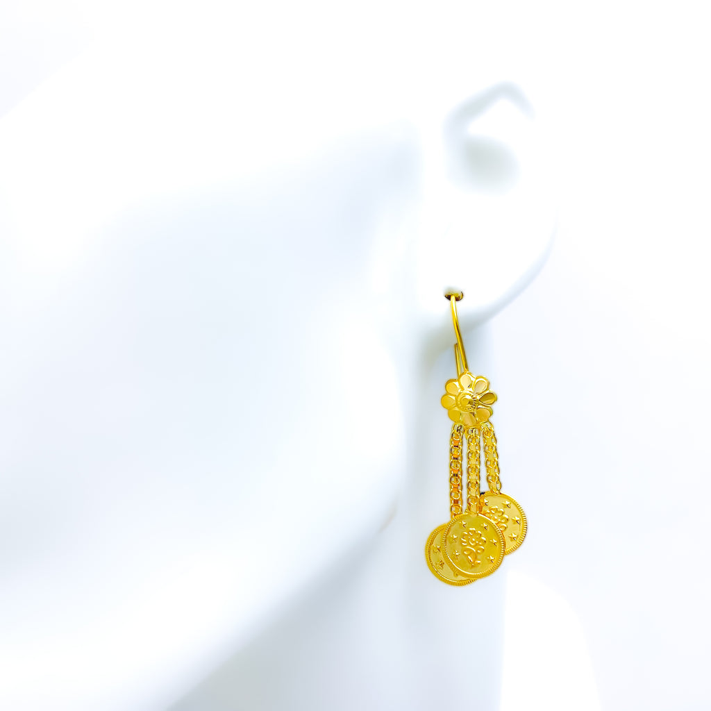 Dangling Floral Coin 22K Gold Hook Earrings – Andaaz Jewelers