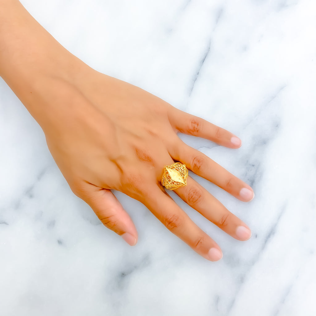 Unique Diamond Shaped 21K Gold Ring – Andaaz Jewelers