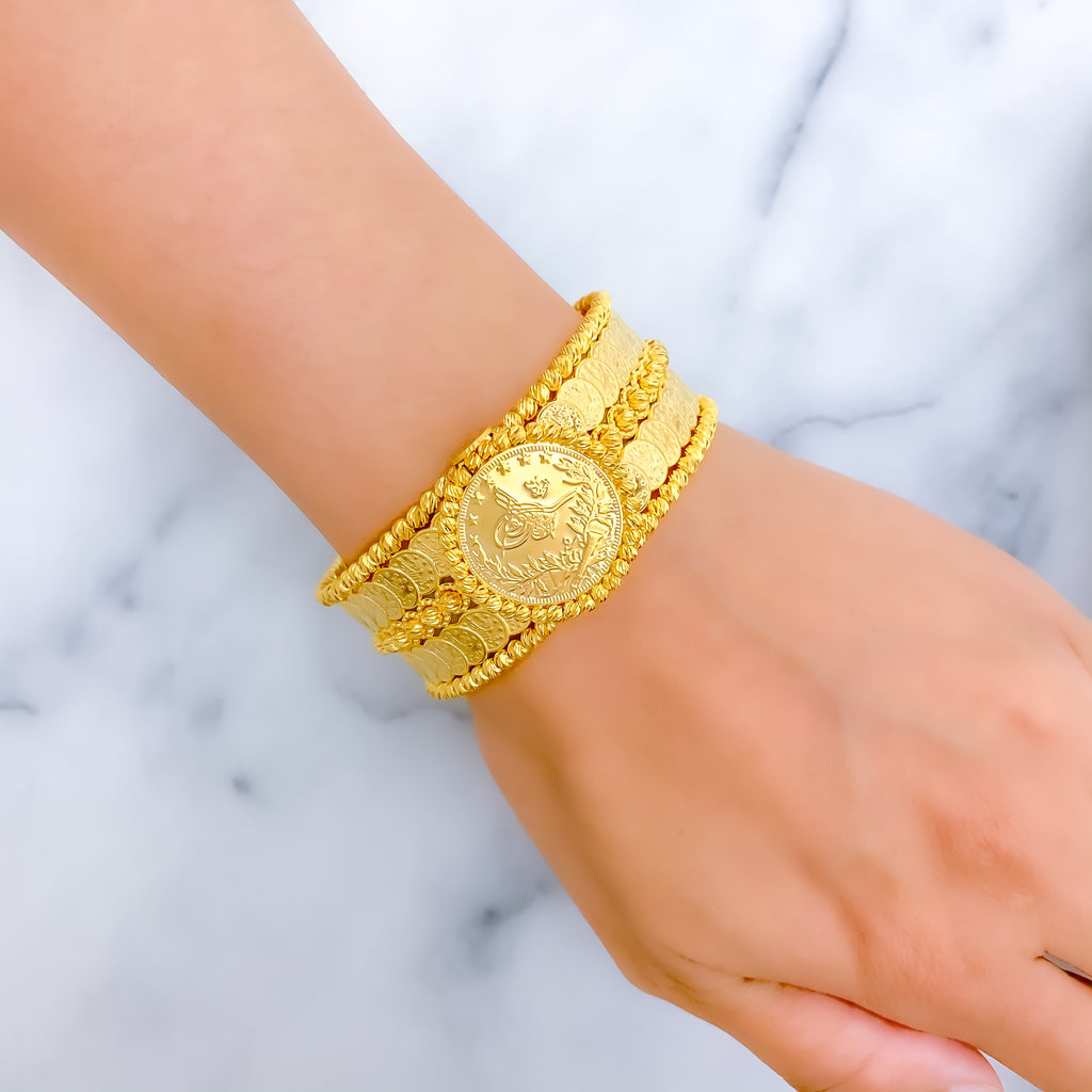 Impressive Classy 21k Gold Coin Bangle Bracelet – Andaaz Jewelers