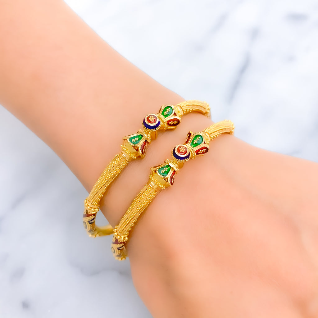 Striking Meenakari 22k Gold Pipe Bangles – Andaaz Jewelers