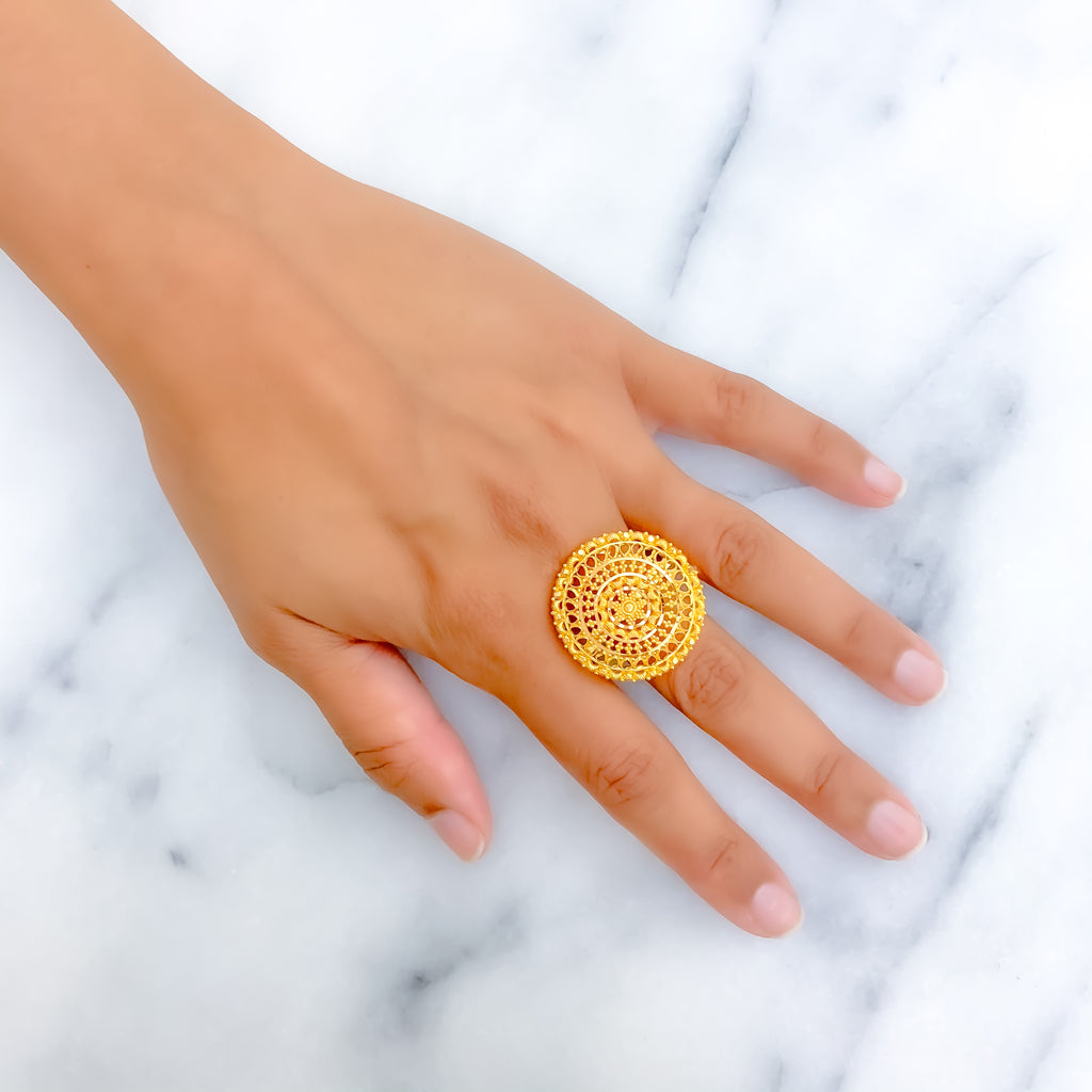Blooming Floral Jali 22k Gold Statement Ring – Andaaz Jewelers