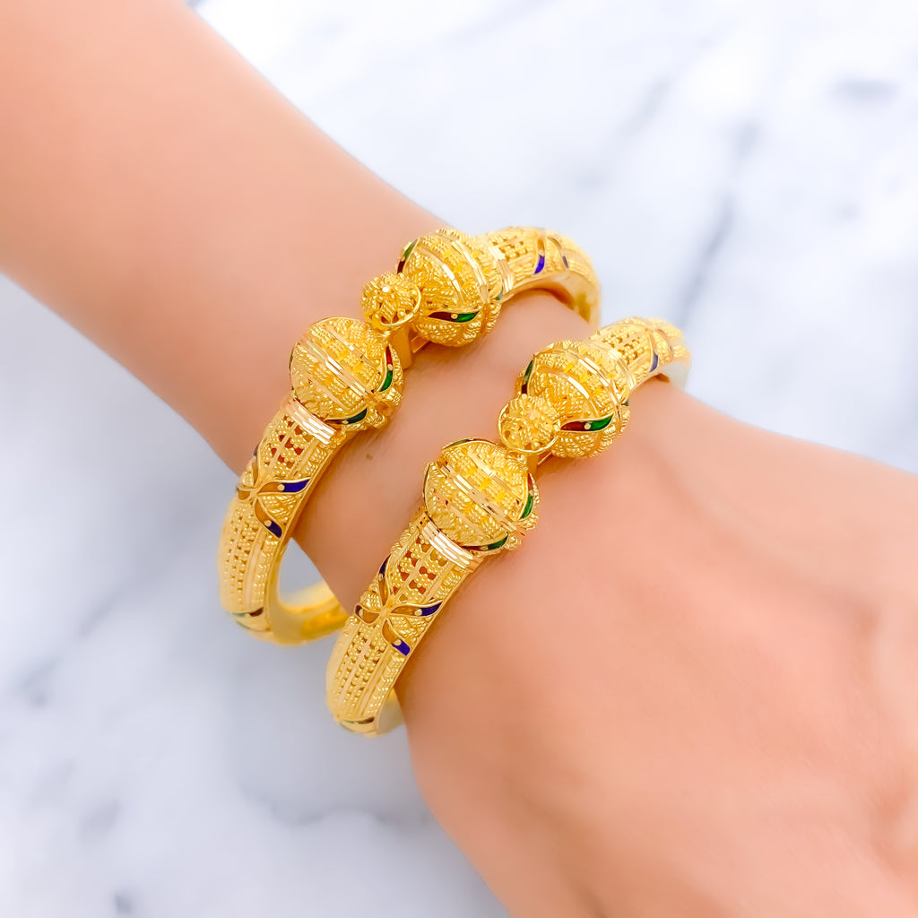 Royal Meenakari Leaf 22k Gold Pipe Bangles – Andaaz Jewelers