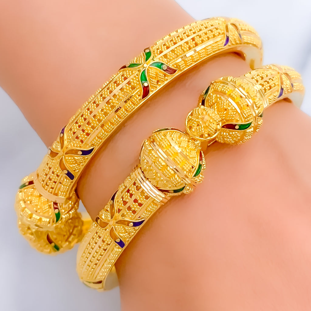 Royal Meenakari Leaf 22k Gold Pipe Bangles – Andaaz Jewelers