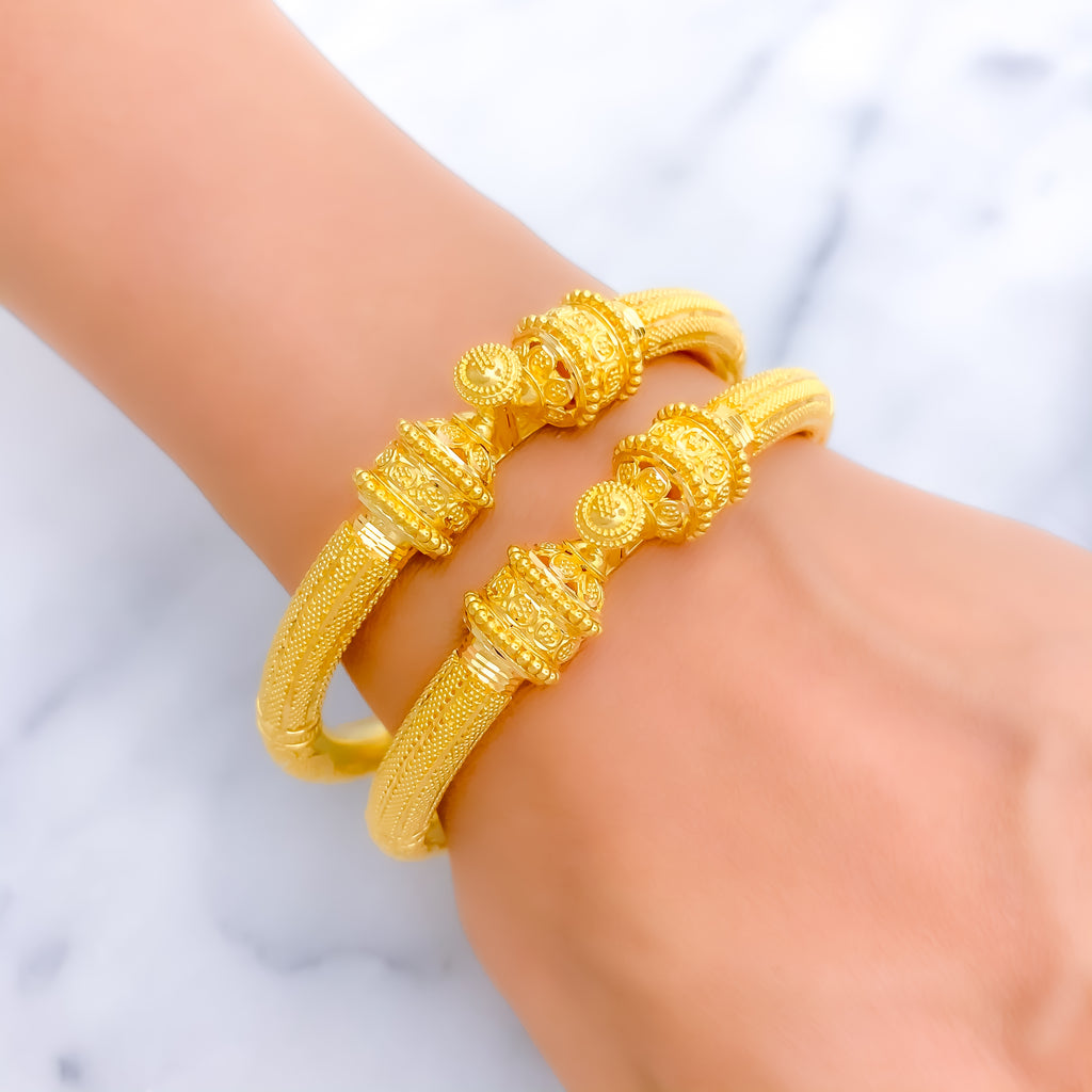 Impressive Beaded Barrel 22k Gold Pipe Bangles – Andaaz Jewelers