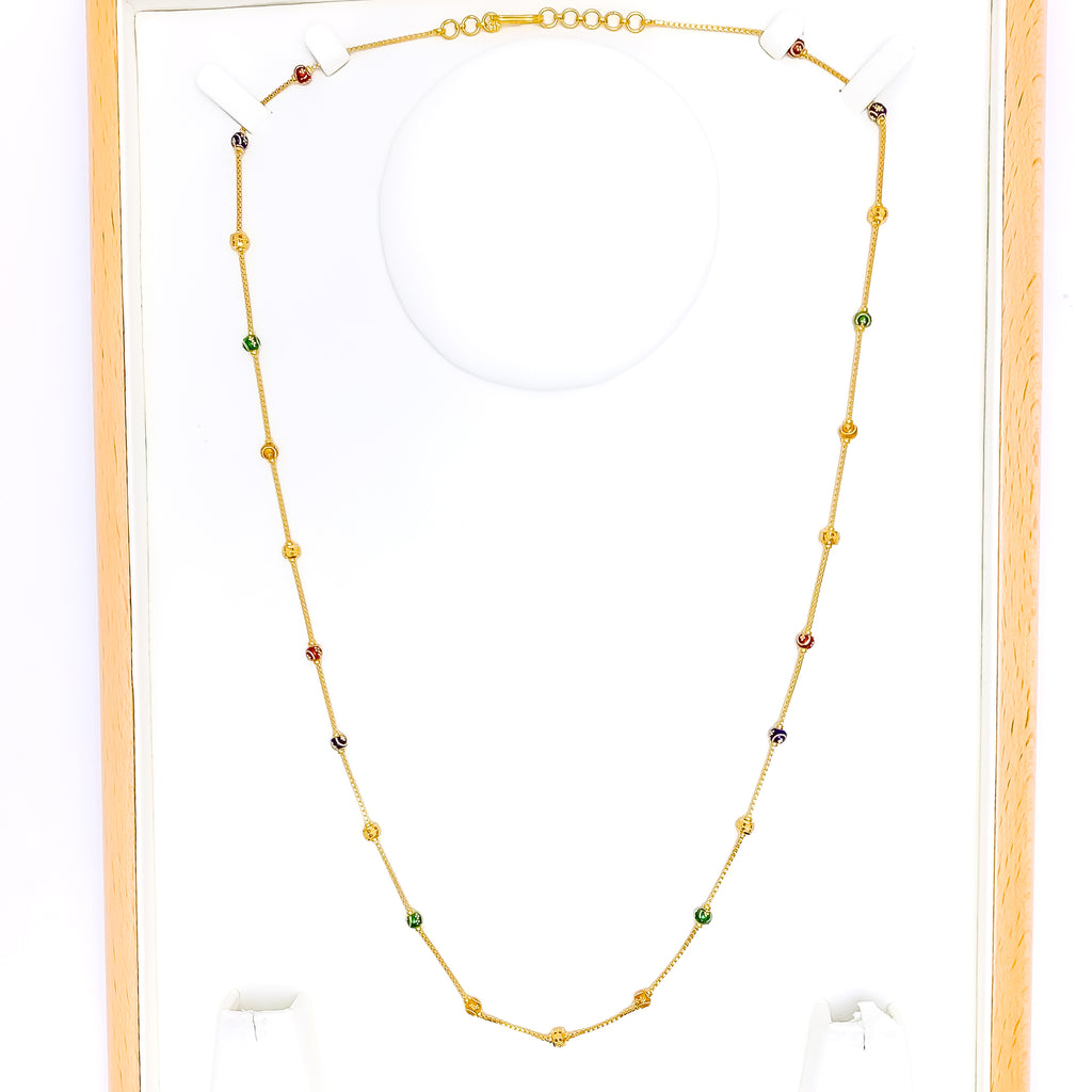 Timeless Bright 22k Gold Long Meena Orb Chain - 26" – Andaaz Jewelers