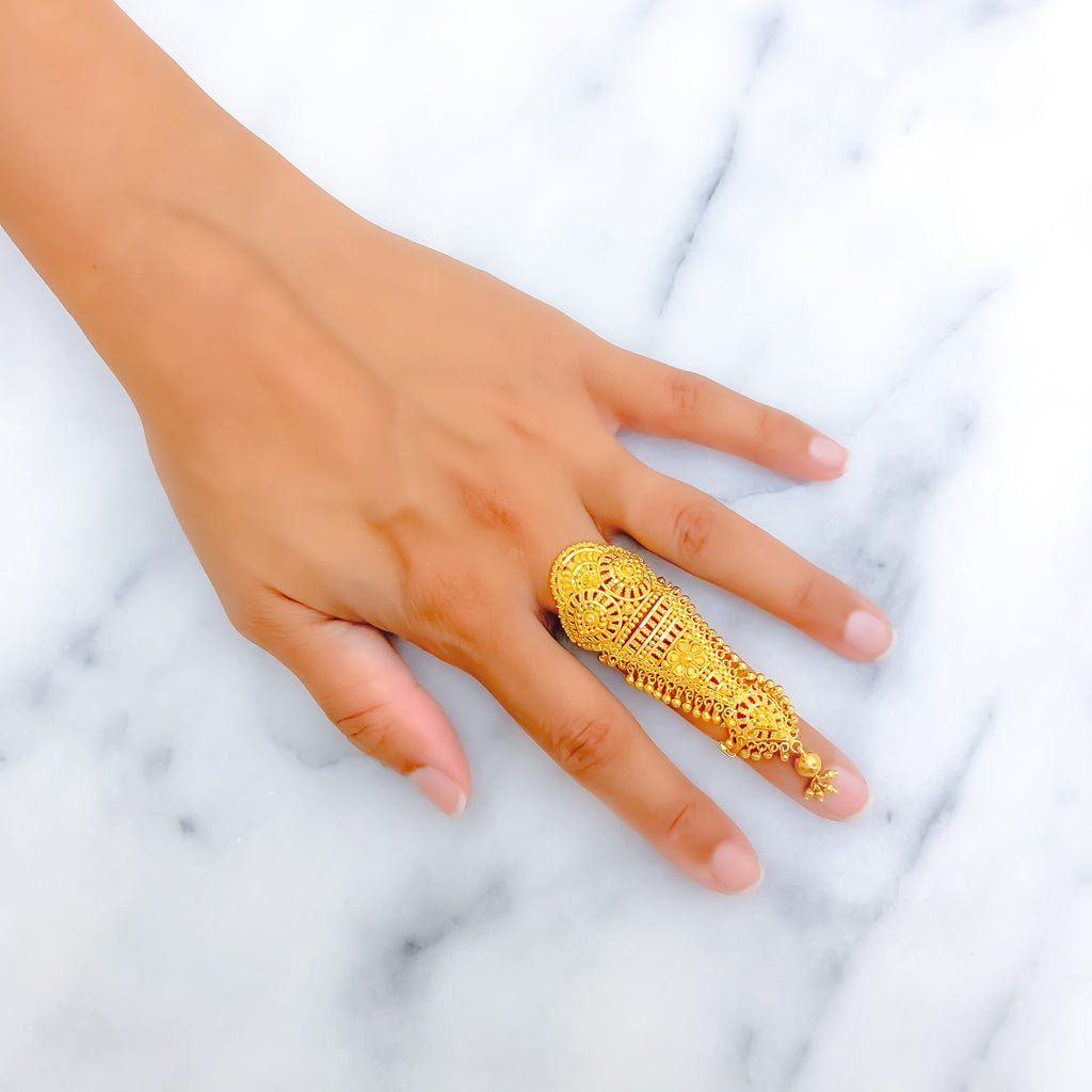 Traditional Tasseled 22k Overall Gold Finger Ring – Andaaz Jewelers