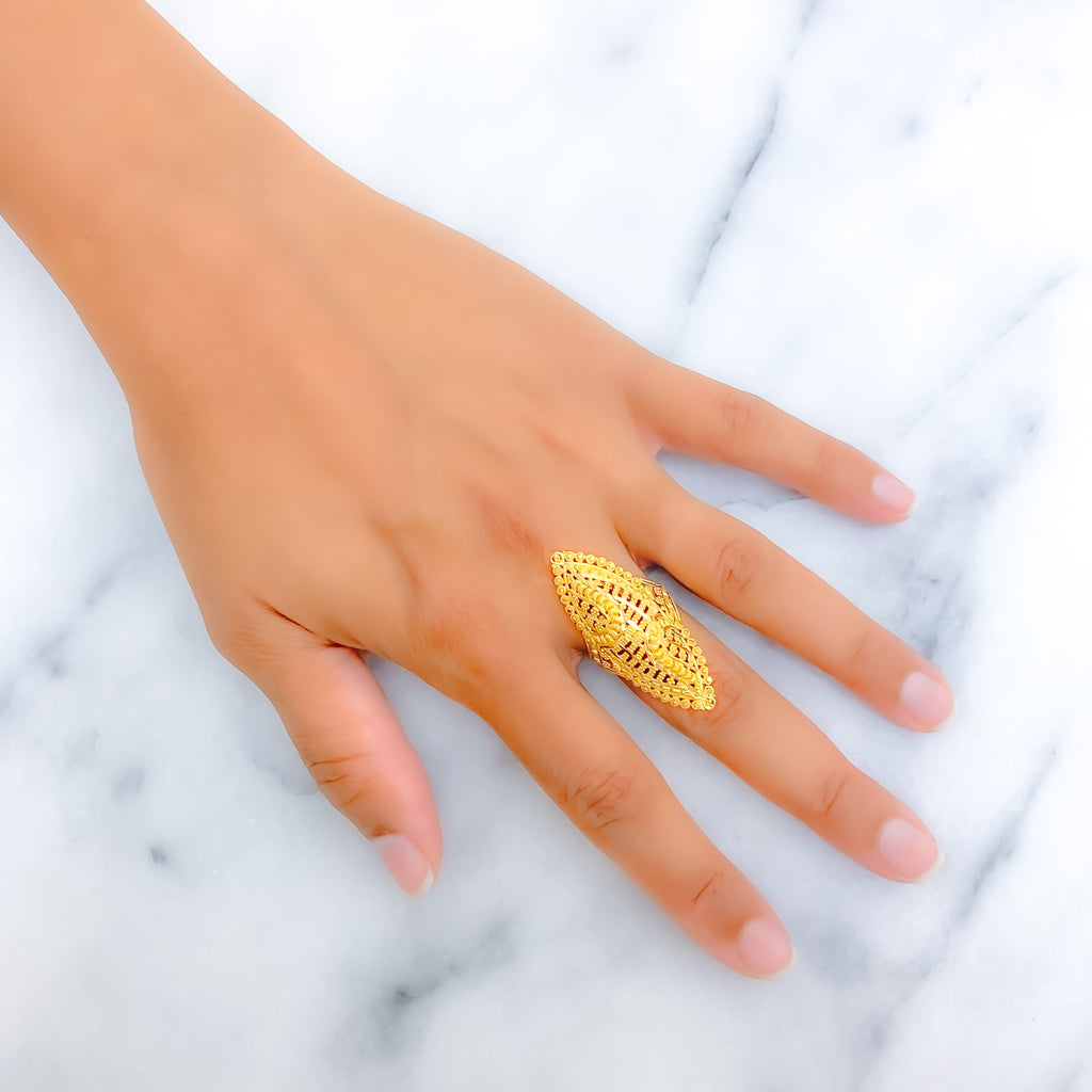 Decorative Frilled 22k Gold Elongated Ring – Andaaz Jewelers