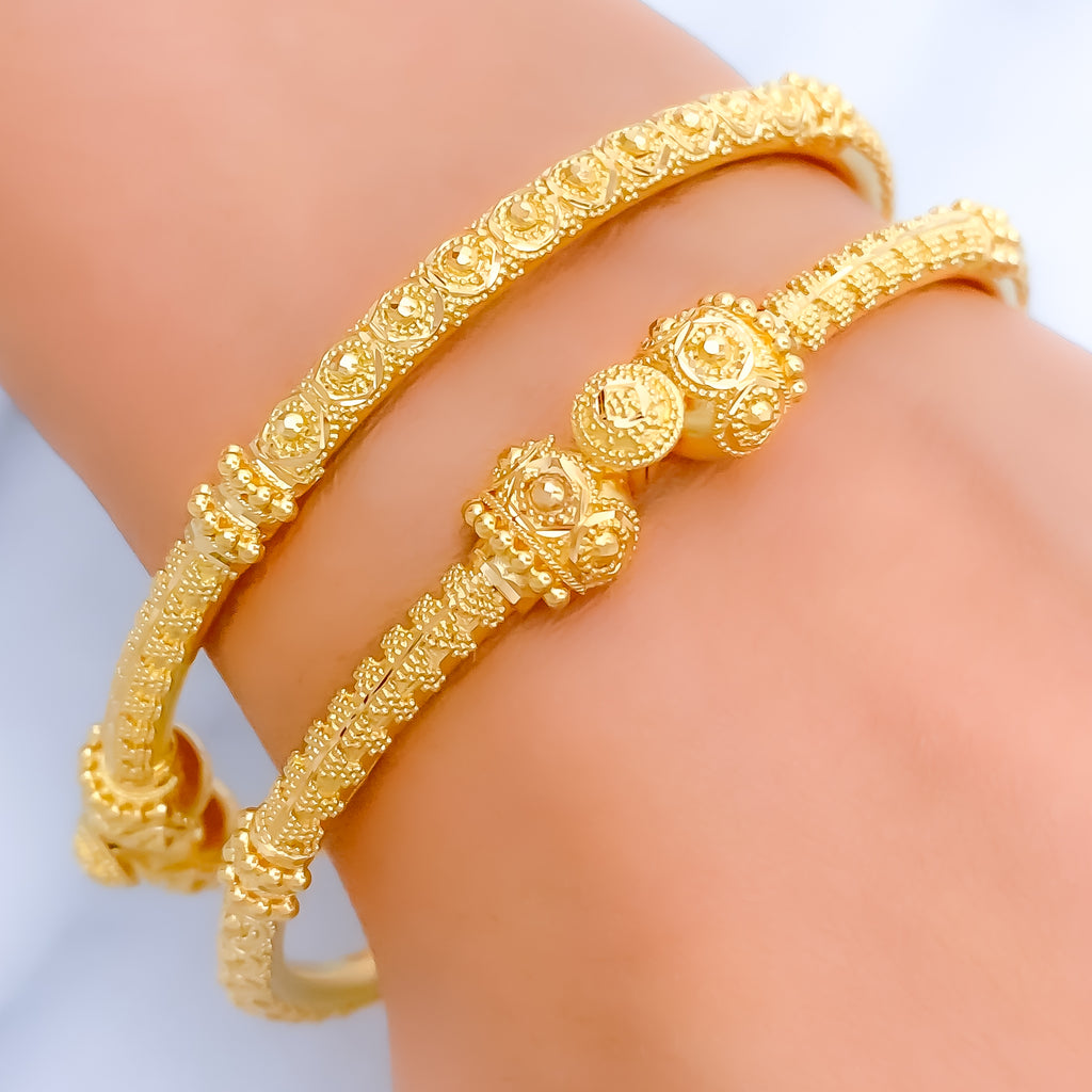 Sparkling Dotted 22k Gold Pipe Sophisticated Bangles – Andaaz Jewelers