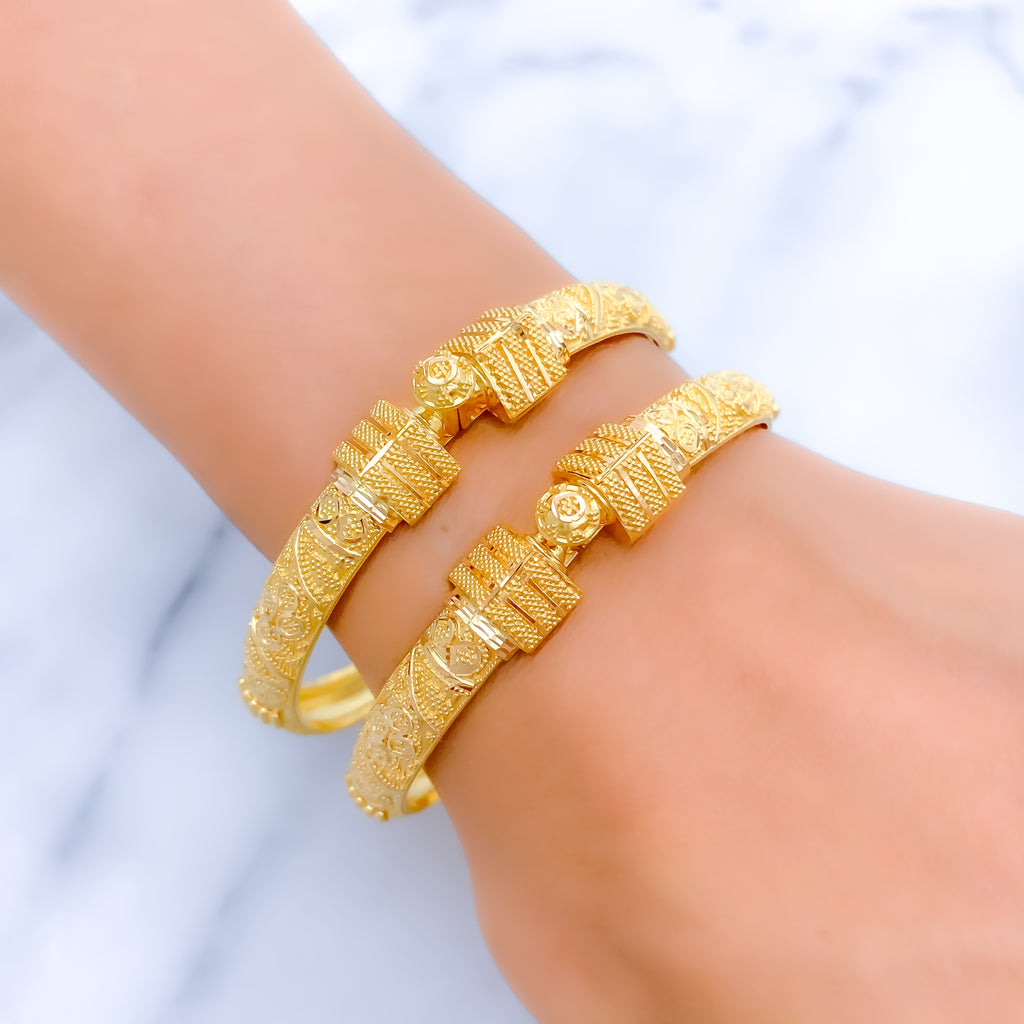 Unique Triangle Accented 22k Gold Flat Bangles – Andaaz Jewelers