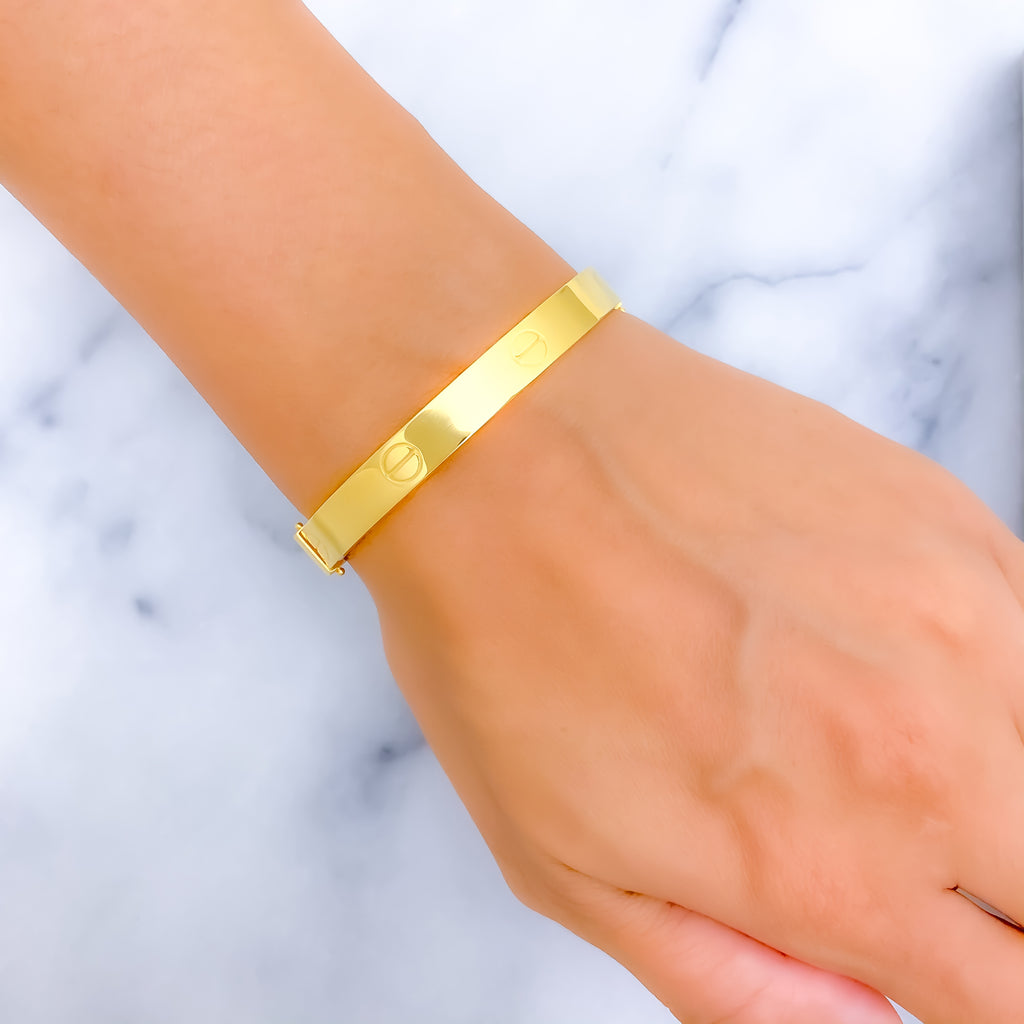 Bold Iconic 22K Gold Thick Screw Bangle Bracelet – Andaaz Jewelers