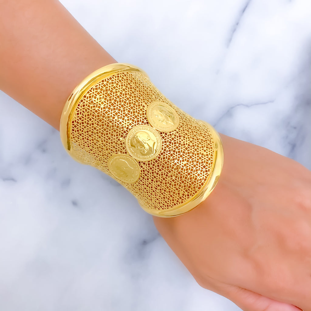 Upscale High Finish 21k Gold Coin Bangle – Andaaz Jewelers
