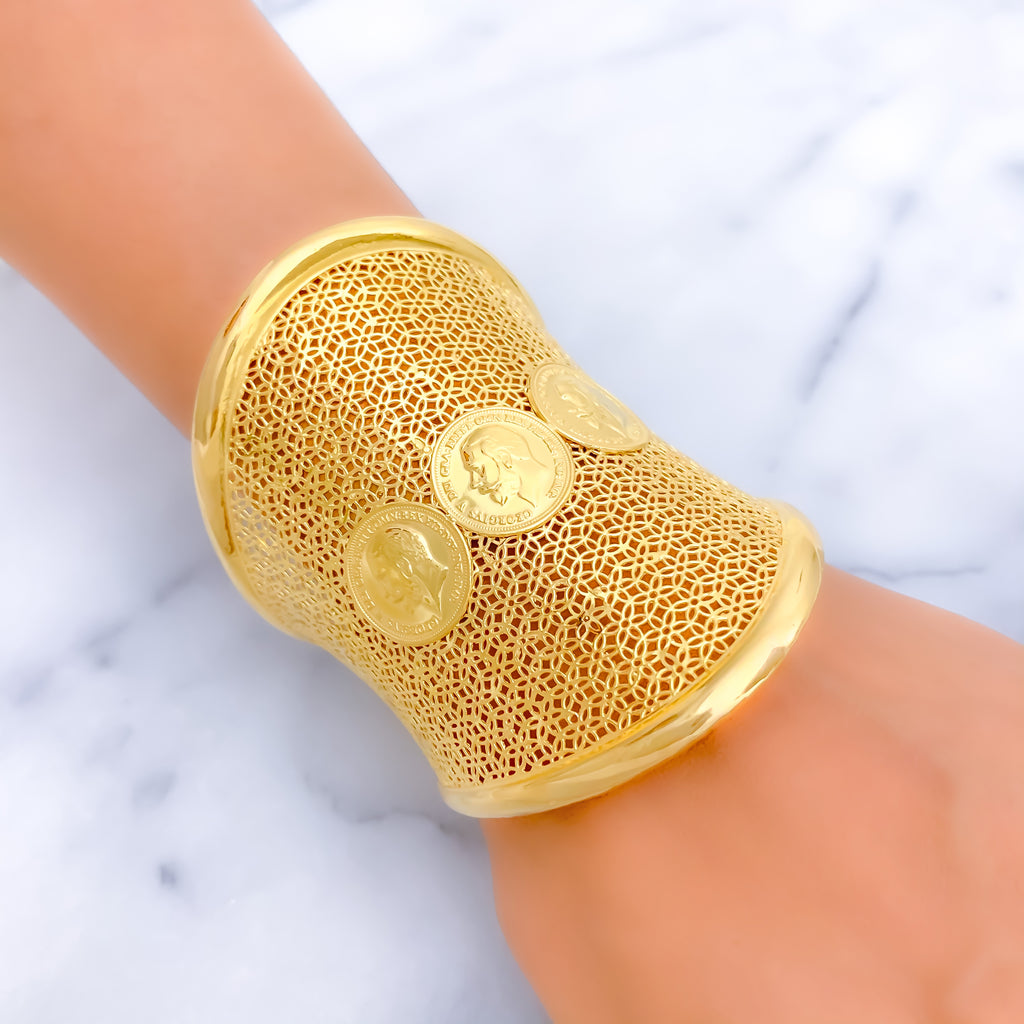 Upscale High Finish 21k Gold Coin Bangle – Andaaz Jewelers