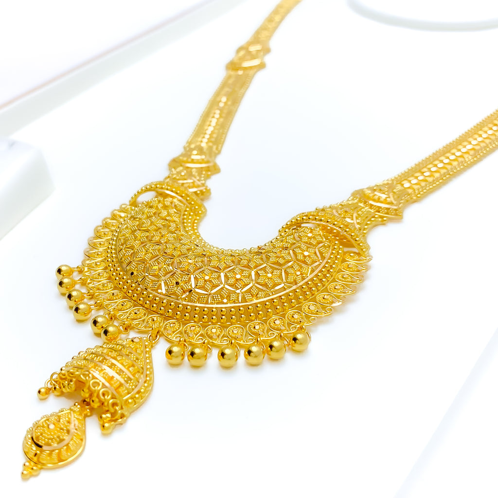 Floral U Shaped 22k Gold Long Patta Necklace Set – Andaaz Jewelers