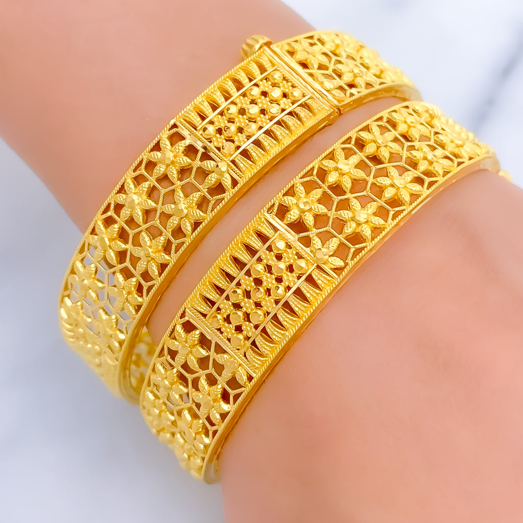 Decorative Floral Jali 22k Gold Bangle Pair – Andaaz Jewelers