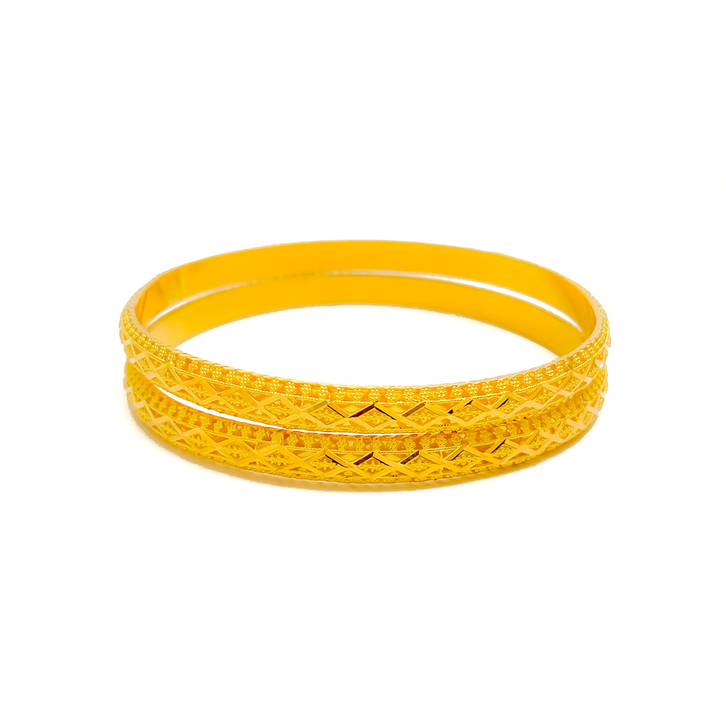 Gleaming Chevron 22k Gold Bangle Pair – Andaaz Jewelers