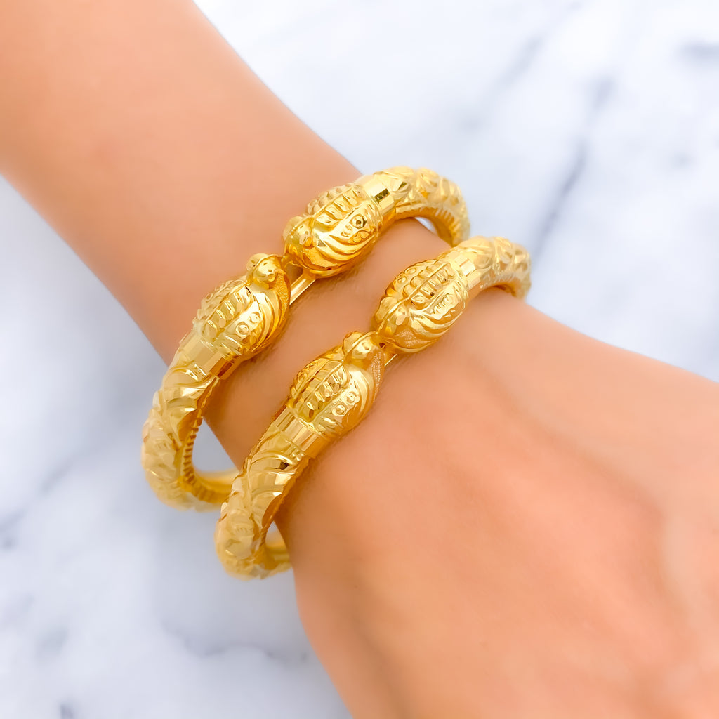 Decorative Elephant Faced 22k Gold Pipe Bangles – Andaaz Jewelers