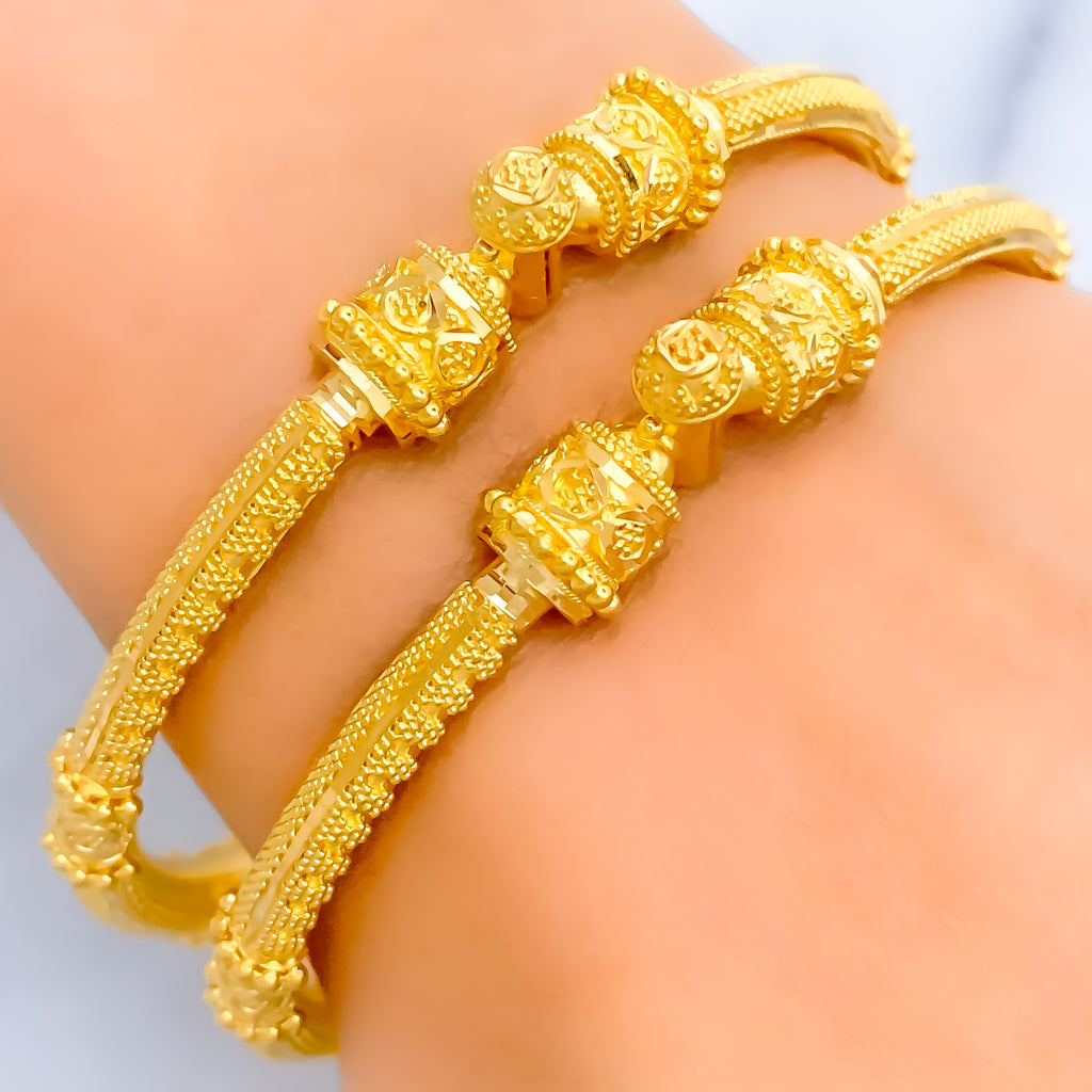 Beaded Palatial 22k Gold Pipe Bangles – Andaaz Jewelers