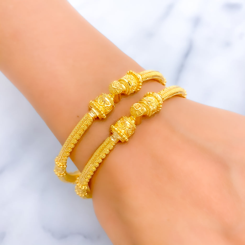Beaded Palatial 22k Gold Pipe Bangles – Andaaz Jewelers