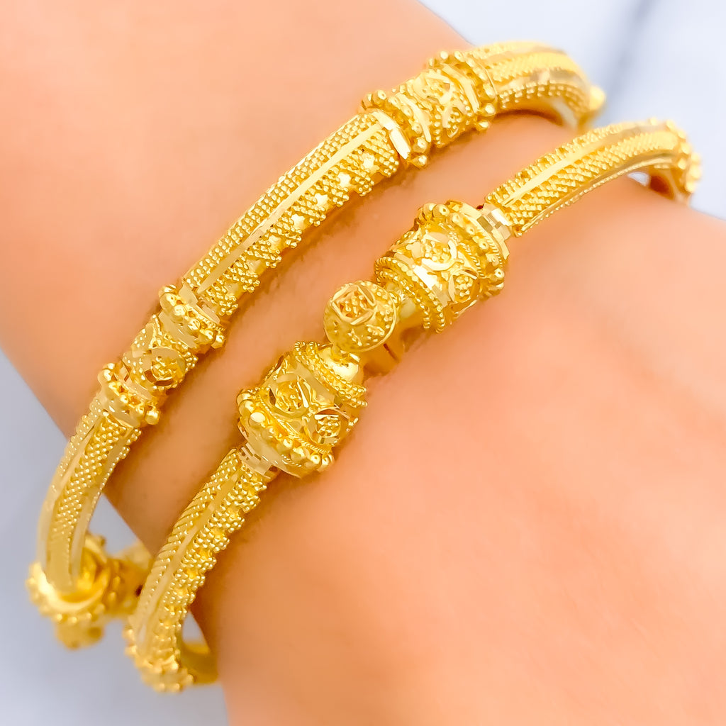 Beaded Palatial 22k Gold Pipe Bangles – Andaaz Jewelers