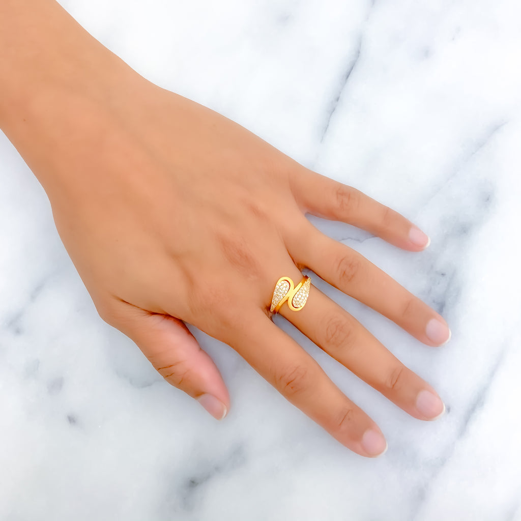 Festive Overlapping 22k Gold CZ Ring – Andaaz Jewelers