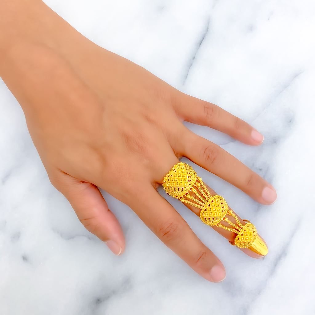 Draped Multi Chain 22k Overall Gold Finger Ring – Andaaz Jewelers