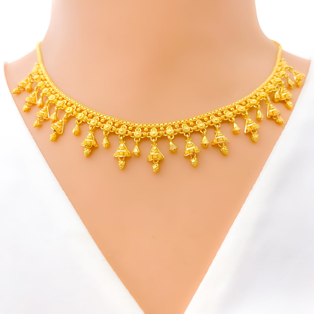 Gorgeous Dangling Triangle 22k Gold Necklace Set – Andaaz Jewelers