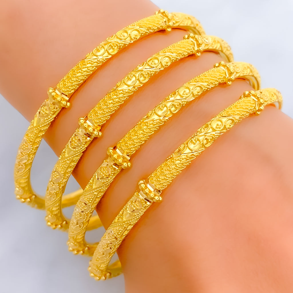 Delightful Wavy Vine 22k Gold Pipe Bangles – Andaaz Jewelers