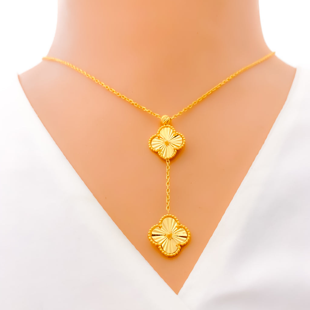Dual Clover Drop 22K Gold Necklace – Andaaz Jewelers