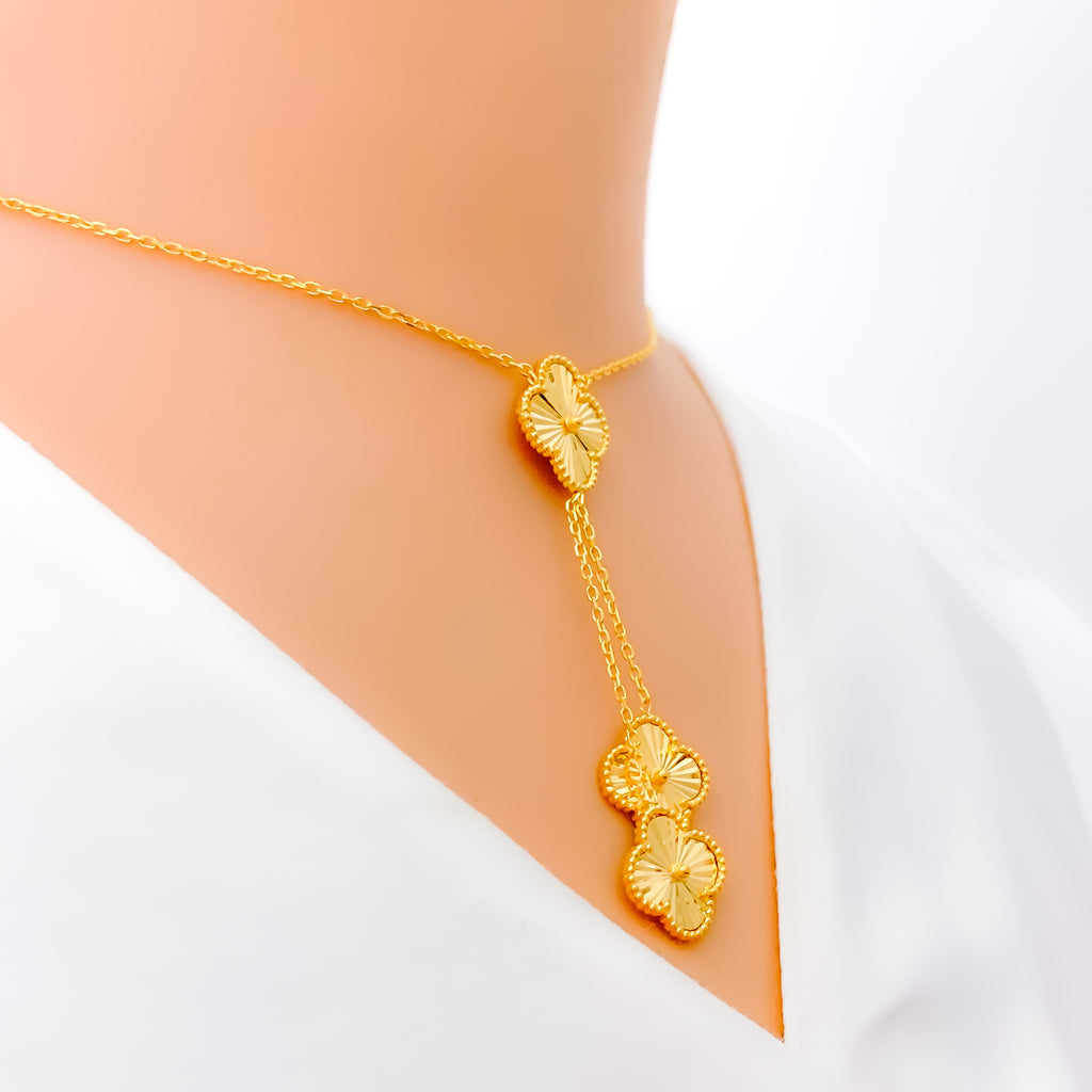 Dual Clover Tassel 22K Gold Necklace – Andaaz Jewelers