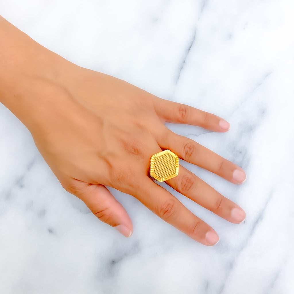 Classic Corrugated 21k Gold Hexagon Ring – Andaaz Jewelers