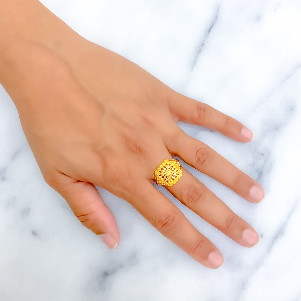 Classy Geometric Beaded 22K Gold Ring – Andaaz Jewelers