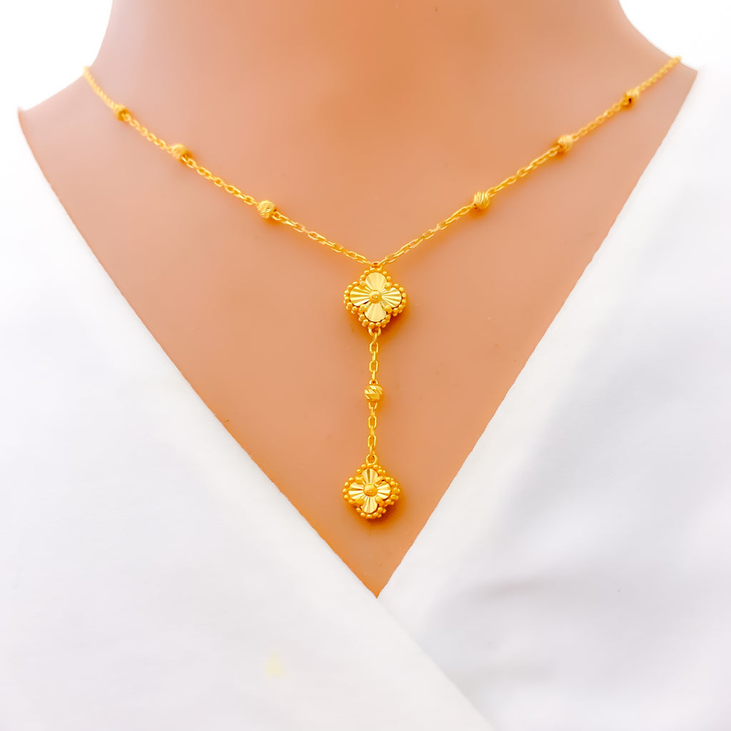 Petite 21k Gold Clover Necklace Set w/ Drop – Andaaz Jewelers