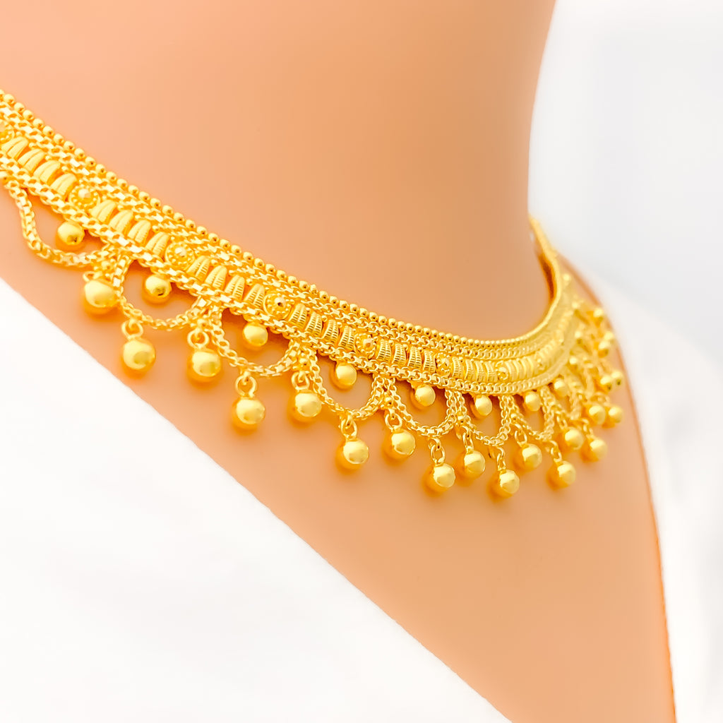 Traditional Dangling Tasseled 22k Gold Necklace Set – Andaaz Jewelers
