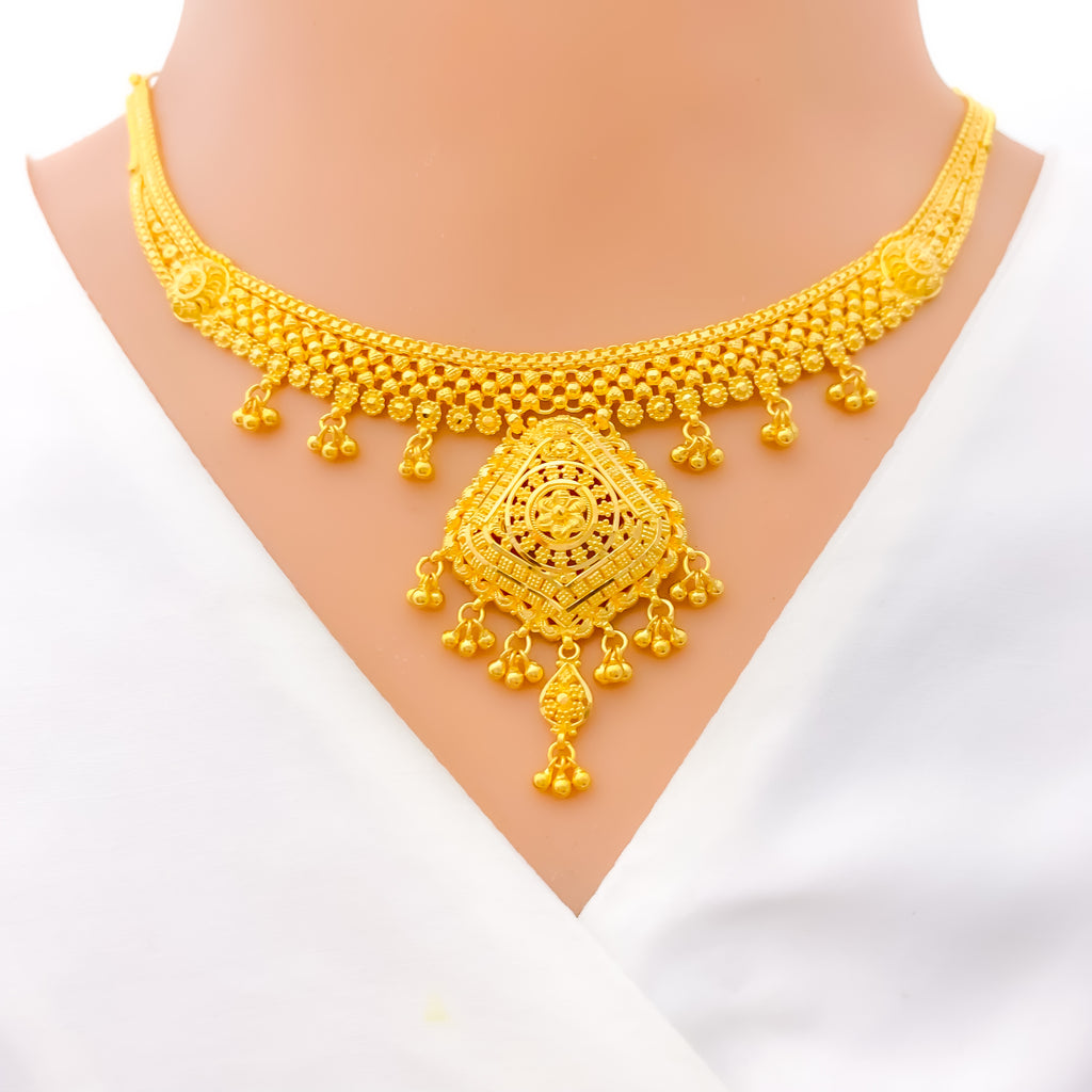 Festive Detailed Dangling 22k Gold Necklace Set – Andaaz Jewelers