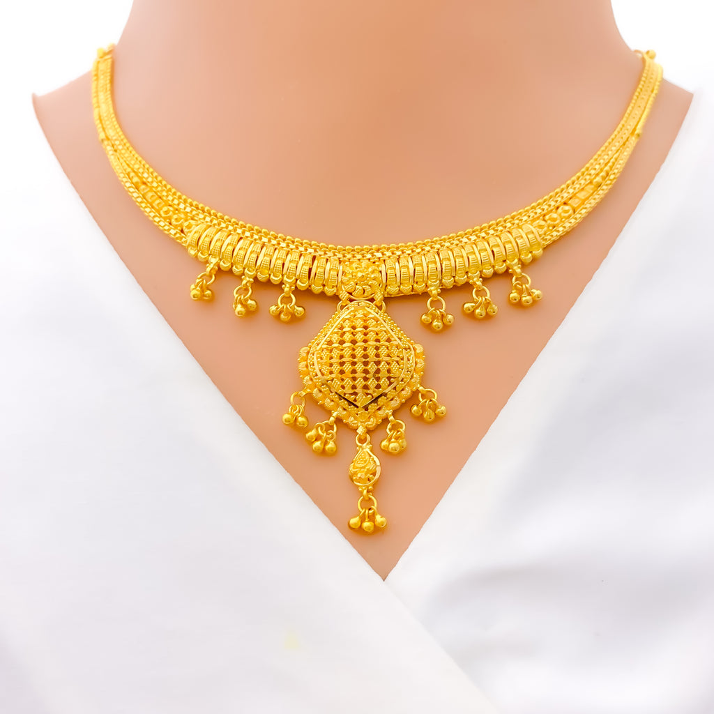 Stately Striped 22k Gold Checkered Necklace Set – Andaaz Jewelers