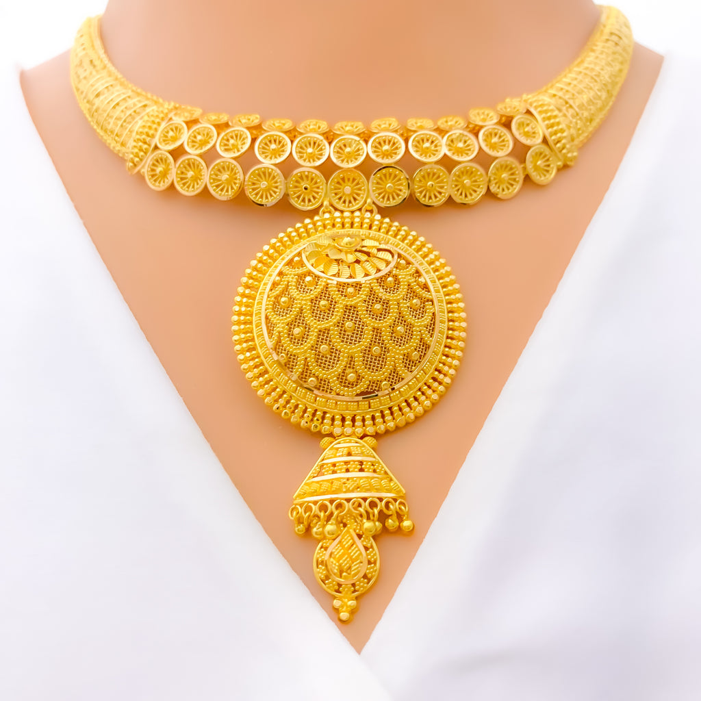 Fancy Mesh Floral 22k Gold Necklace Set – Andaaz Jewelers