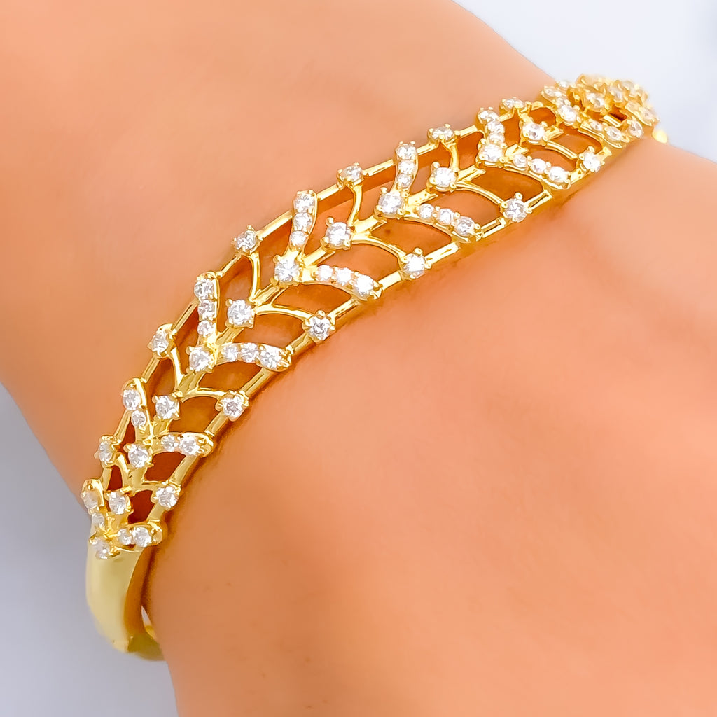 Luxurious Alluring Leaf Diamond + 18k Gold Bangle Bracelet – Andaaz Jewelers
