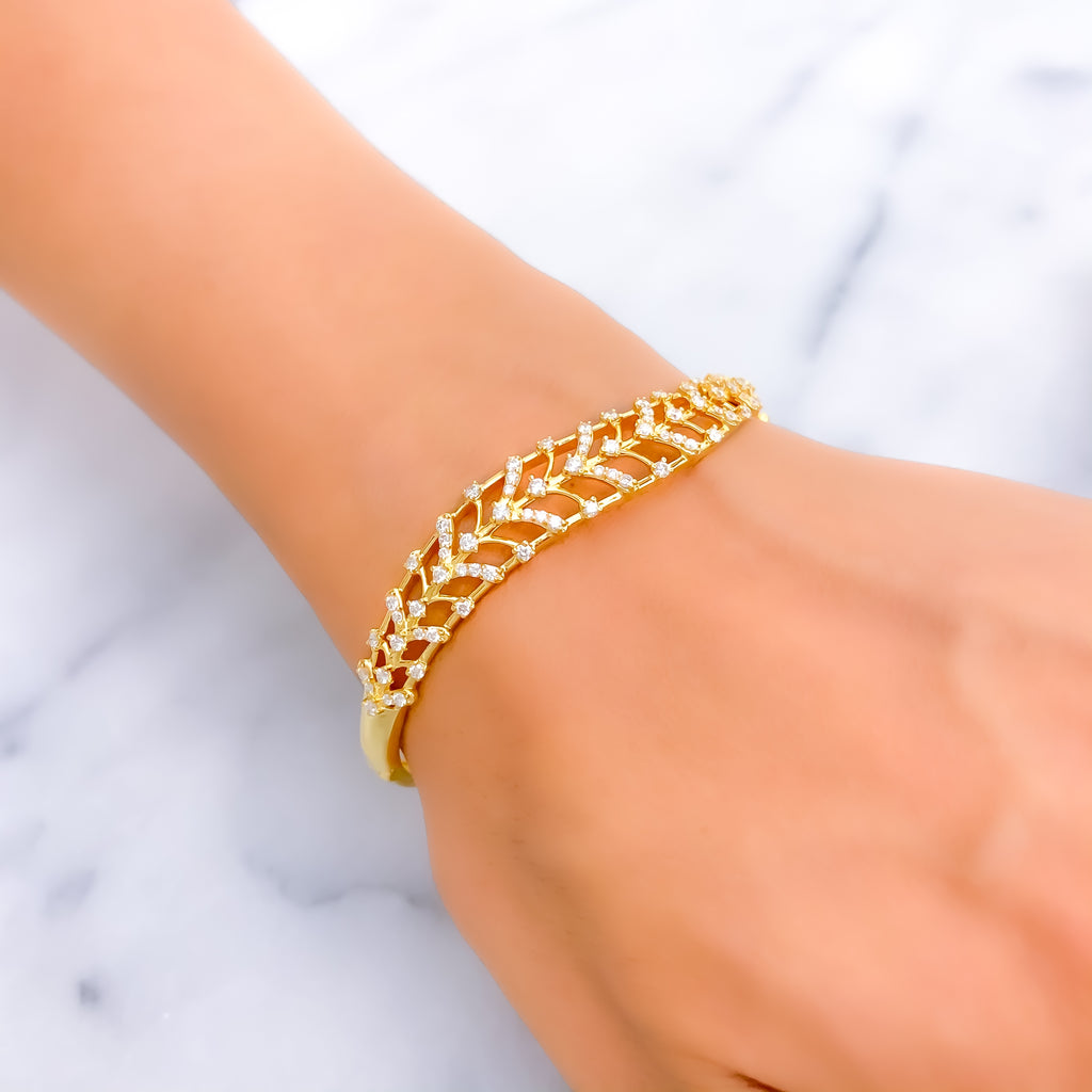 Luxurious Alluring Leaf Diamond + 18k Gold Bangle Bracelet – Andaaz Jewelers