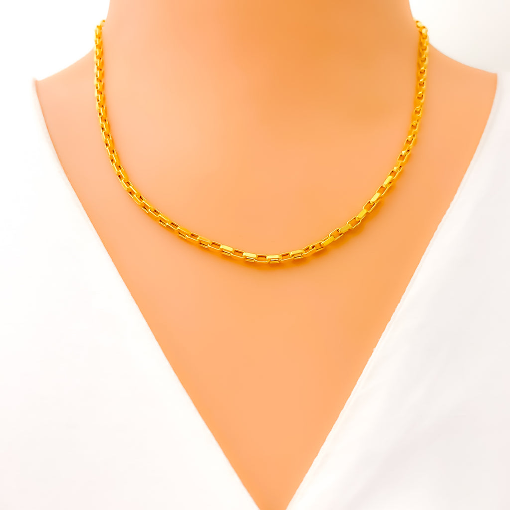 Light Hollow Rectangular Link 22K Gold Chain - 16" – Andaaz Jewelers