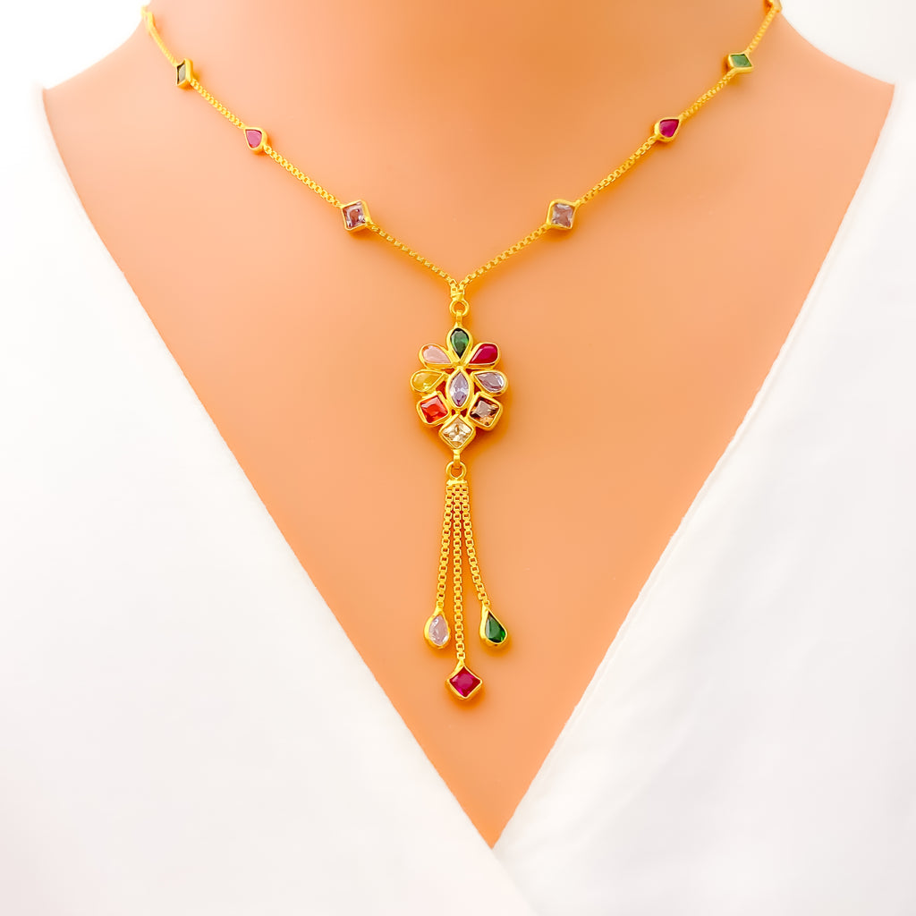 Radiant Dangling 22k Gold CZ Mosaic Necklace – Andaaz Jewelers